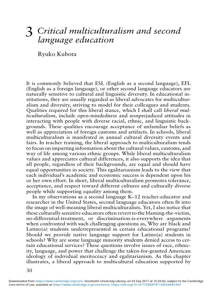 Kubota, Ryuko. Critical Multiculturalism and Second Language Education ...