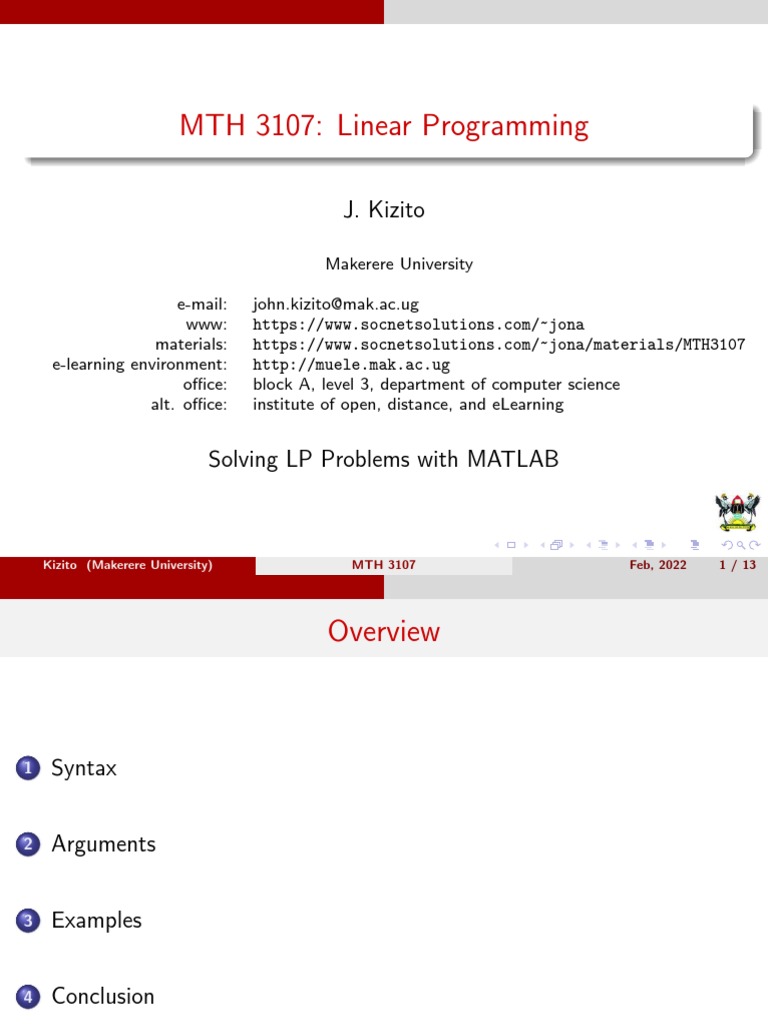 MTH 3107: Linear Programming: J. Kizito | PDF | Mathematical ...