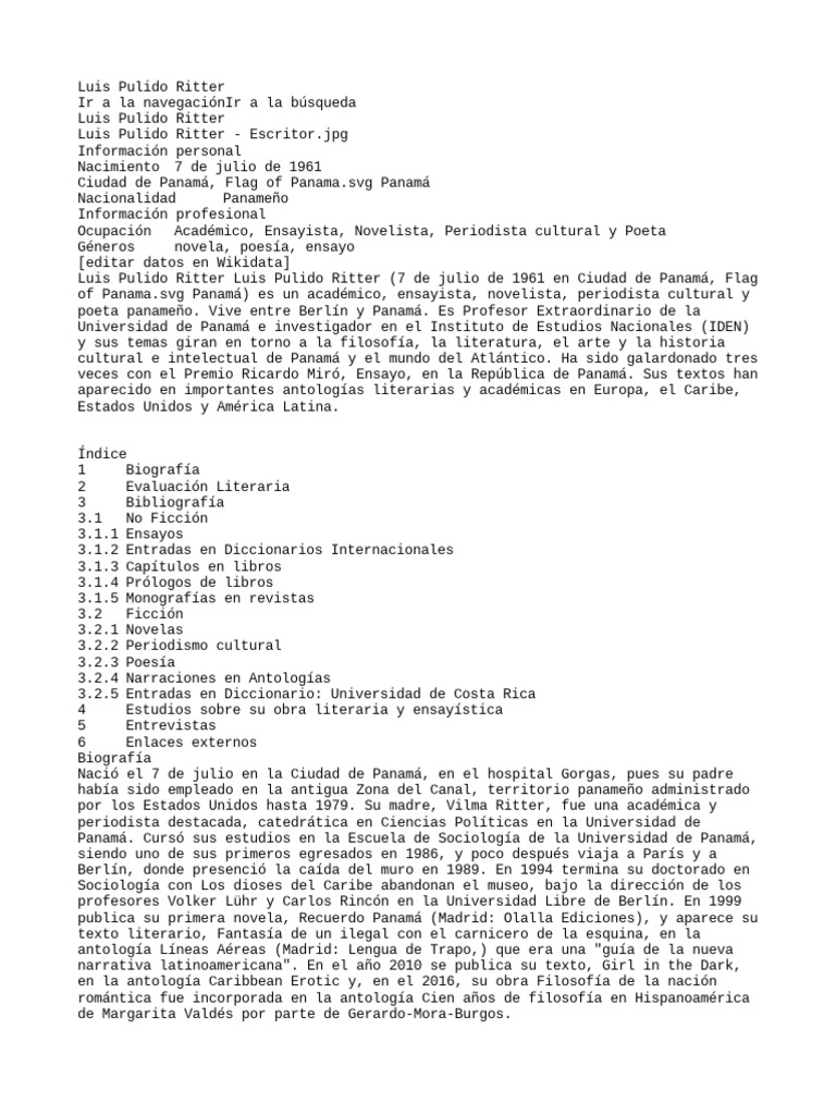 Luis Pulido Ritter: Literatura y Cultura Panameña | PDF | Panamá ...