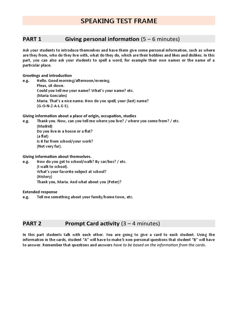 A2 - SPEAKING TESt - (FEB 2022) | PDF