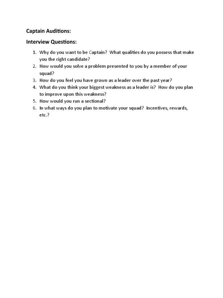 Captain - Interview Questions | PDF | Self-Improvement