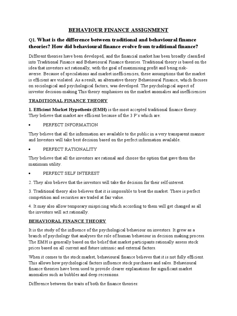 Behavioural vs Traditional Finance | PDF | Behavioral Economics ...