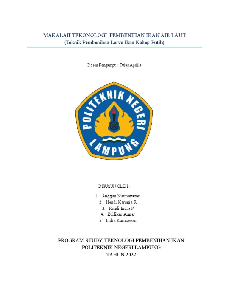 Makalah Pemeliharaan Larva Ikan Kakap Putih | PDF