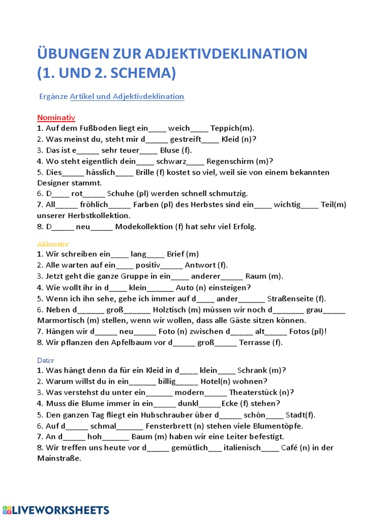 Adjektivdeklination Übungen | PDF