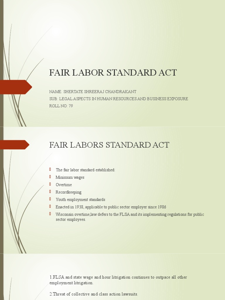 Fair Labor Standard Act | PDF | Overtime | Employment