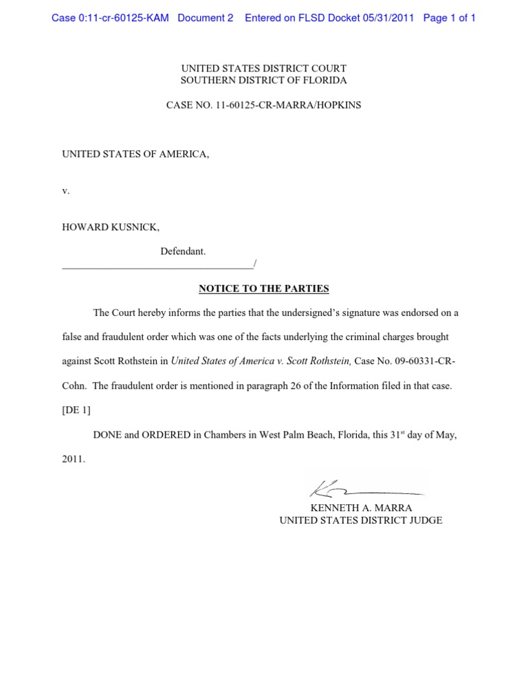Fraudulent Order Notice in Kusnick Case | PDF