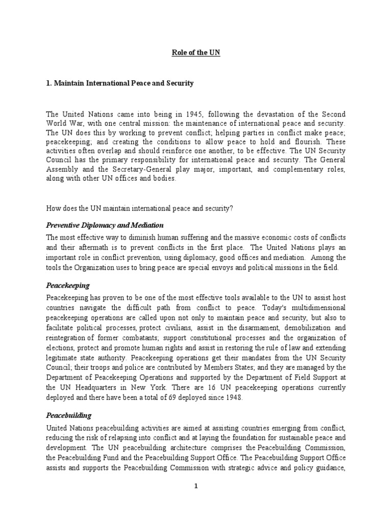 Role of The UN: Preventive Diplomacy and Mediation | PDF | World ...