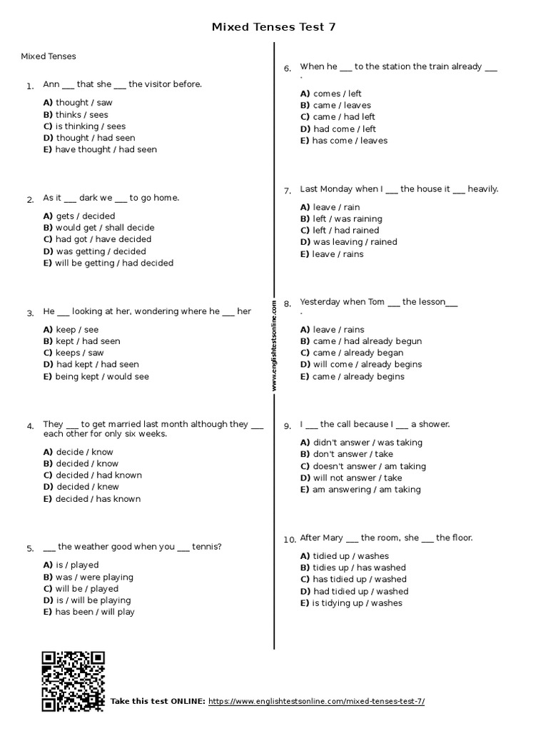 72 Mixed Tenses Test 7 | PDF