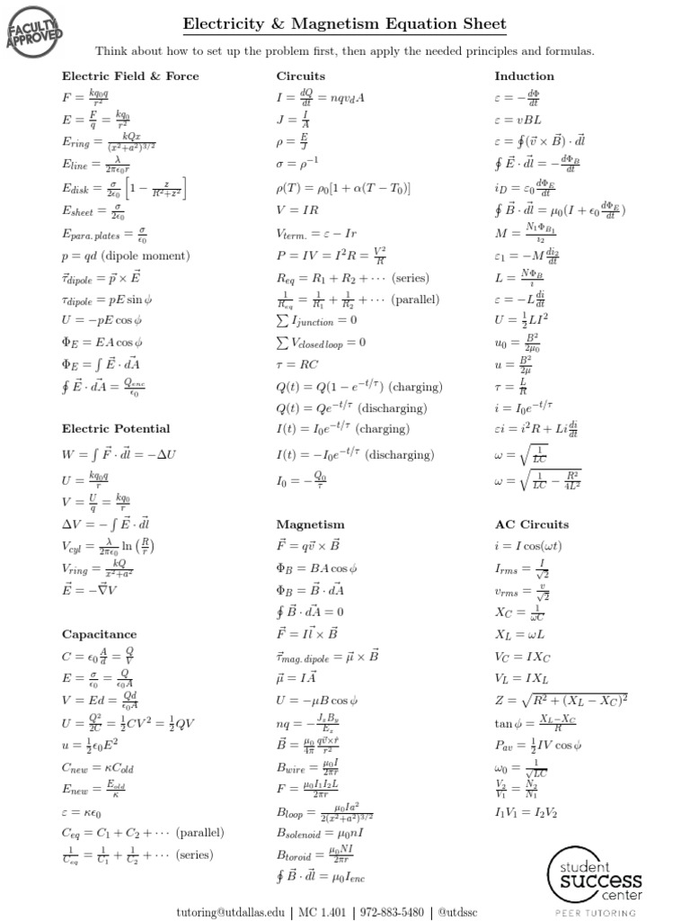 Electromagnetism Equation Sheet V1 | PDF