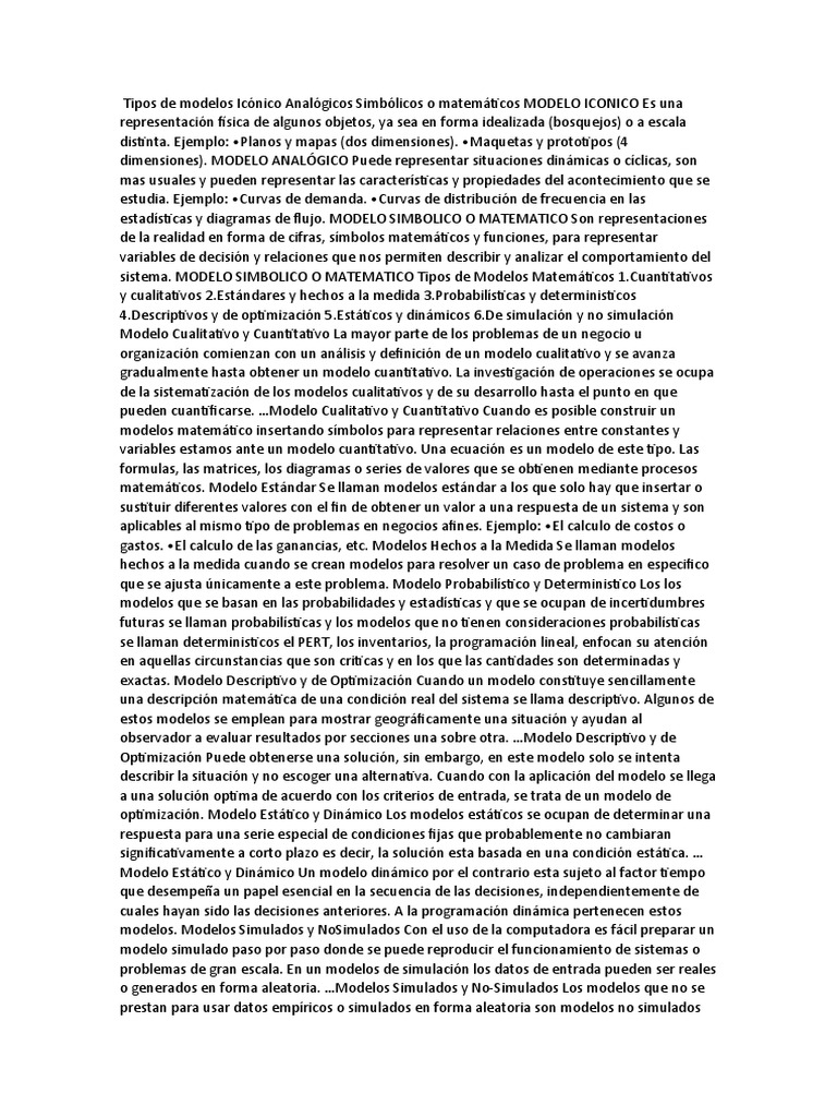 Tipos de Modelos Icónico Analógicos Simbólicos o Matemáticos MODELO ...