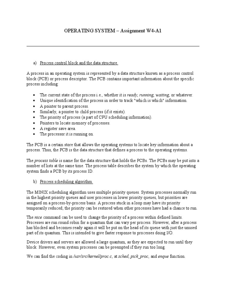 OPERATING SYSTEM - Assignment W4-A1 | PDF | Business | Computers