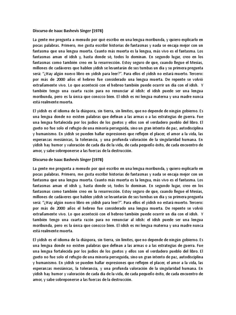 Discurso de Isaac Bashevis Singer 1978 | PDF