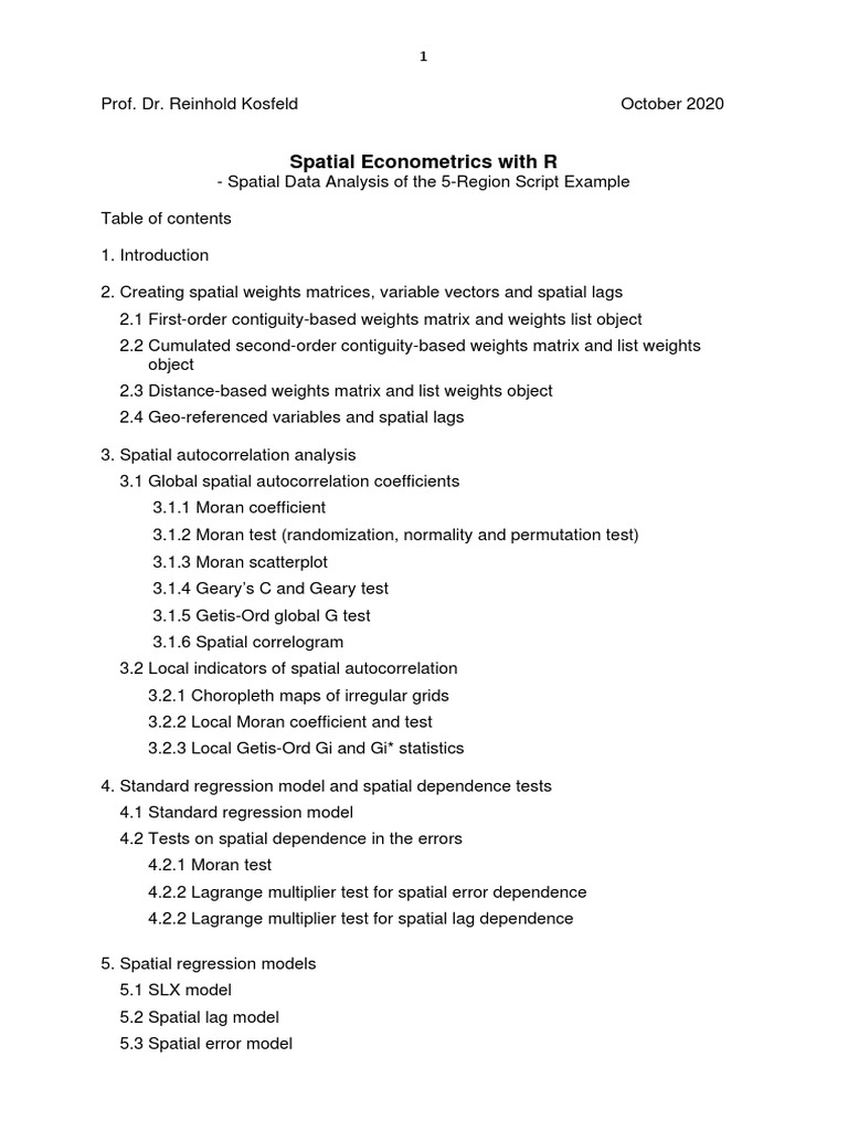 Spatial Econometrics With R 2020 | PDF | Spatial Analysis | Errors And Residuals
