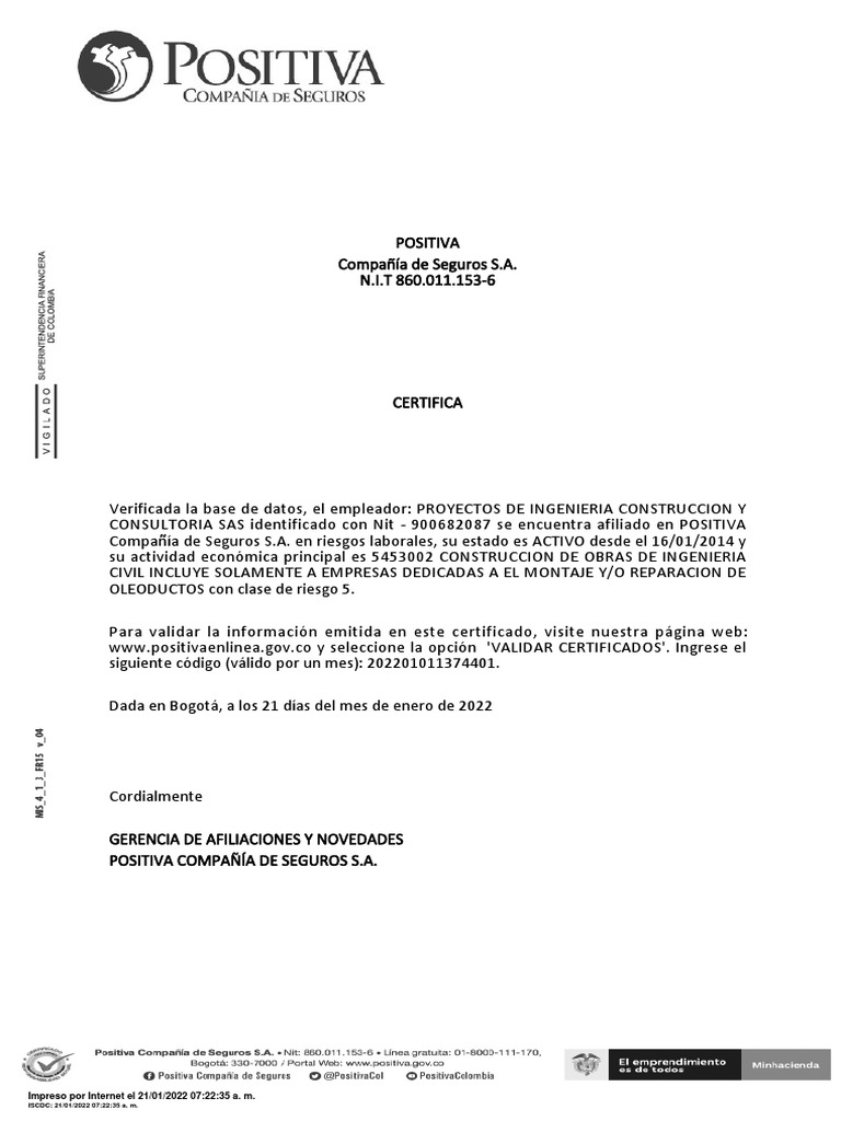 Certificado Arl | PDF