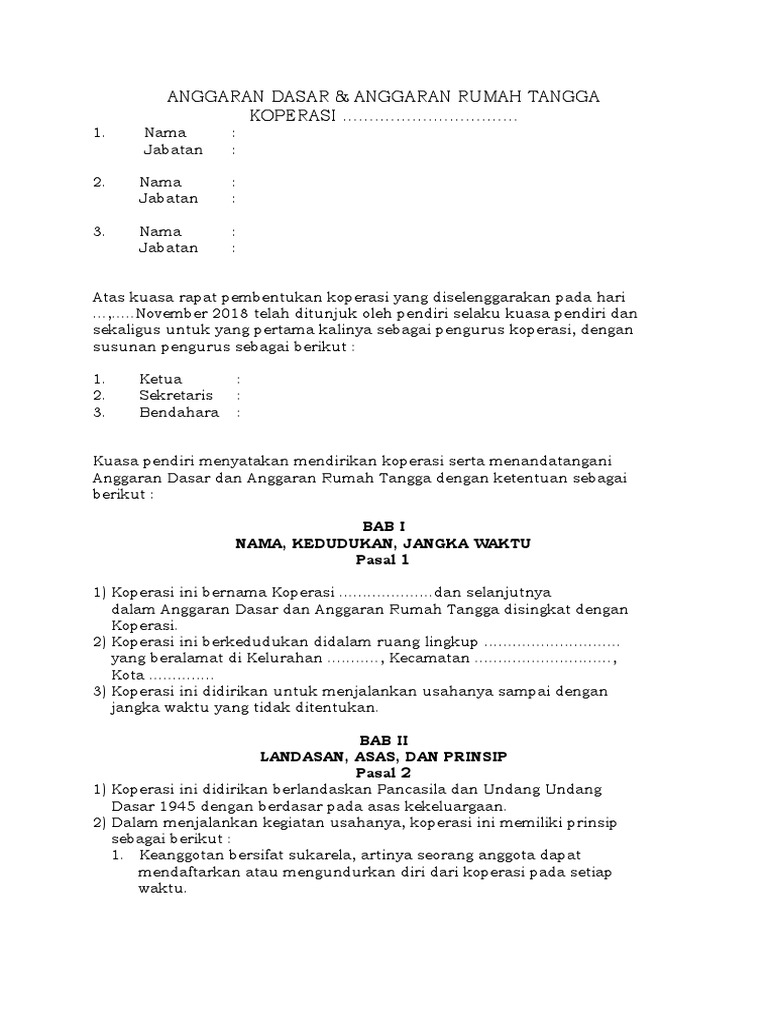 RANCANGAN ADRT Koperasi | PDF