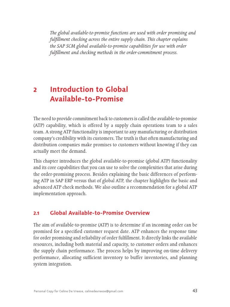 Global Available-to-Promise With SAP - CH2 | PDF | Supply Chain ...