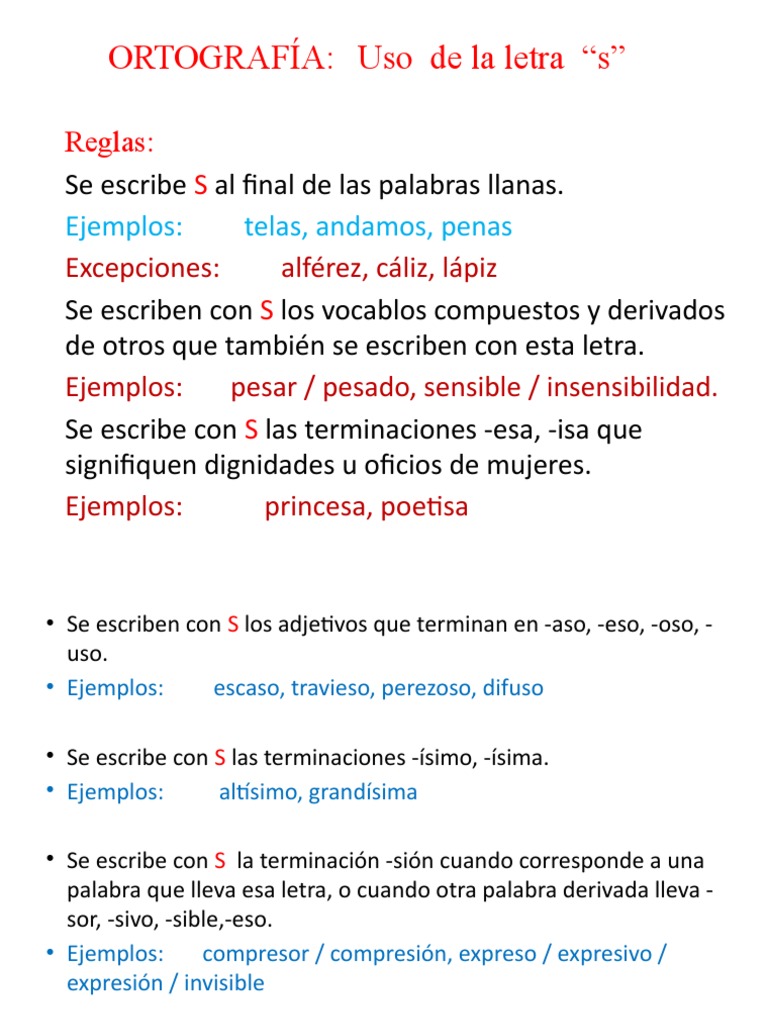 Ortografía Uso de La Letra S | PDF