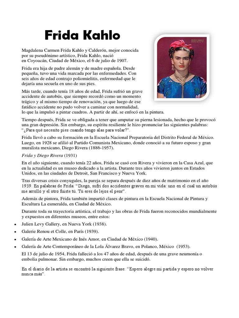 Biografia de Frida Kahlo | PDF | Las artes