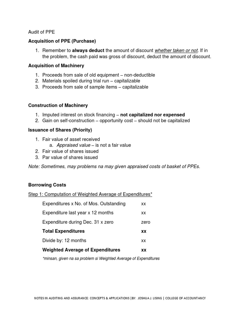 Audit of PPE - Notes (Part 1) | PDF | Expense | Interest