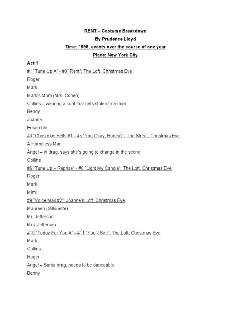 RENT - Costume Breakdown | PDF