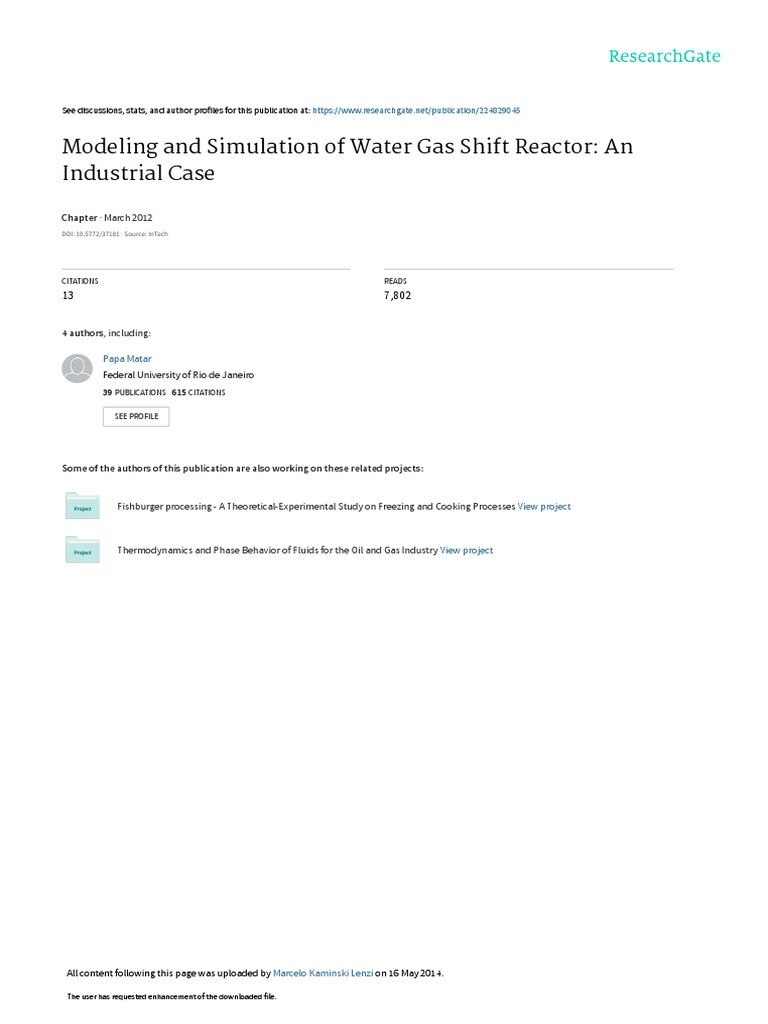 Water Gas Shift Reactor Modeling Guide | PDF | Physical Chemistry ...
