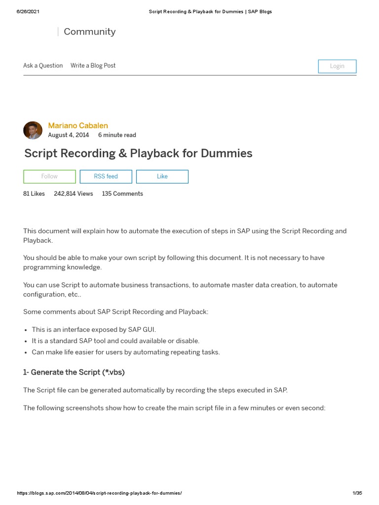 Script Recording & Playback For Dummies - SAP Blogs | PDF
