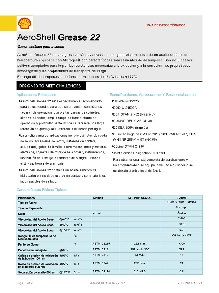 AeroShell Grease 22 | PDF | Sustancias químicas | Materiales