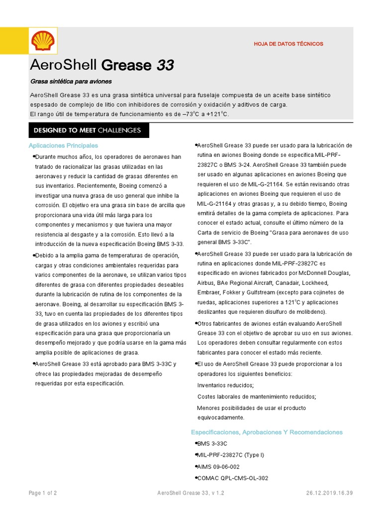 A Technical Data Sheet for AeroShell Grease 33, a Synthetic Grease for ...