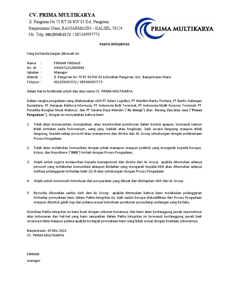 Cv. Prima Multikarya | PDF