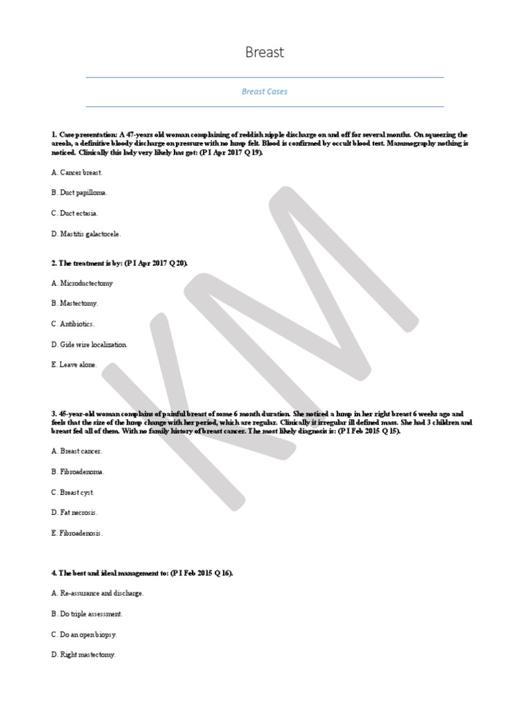 Breast MCQ | PDF | Breast Cancer | Mammography