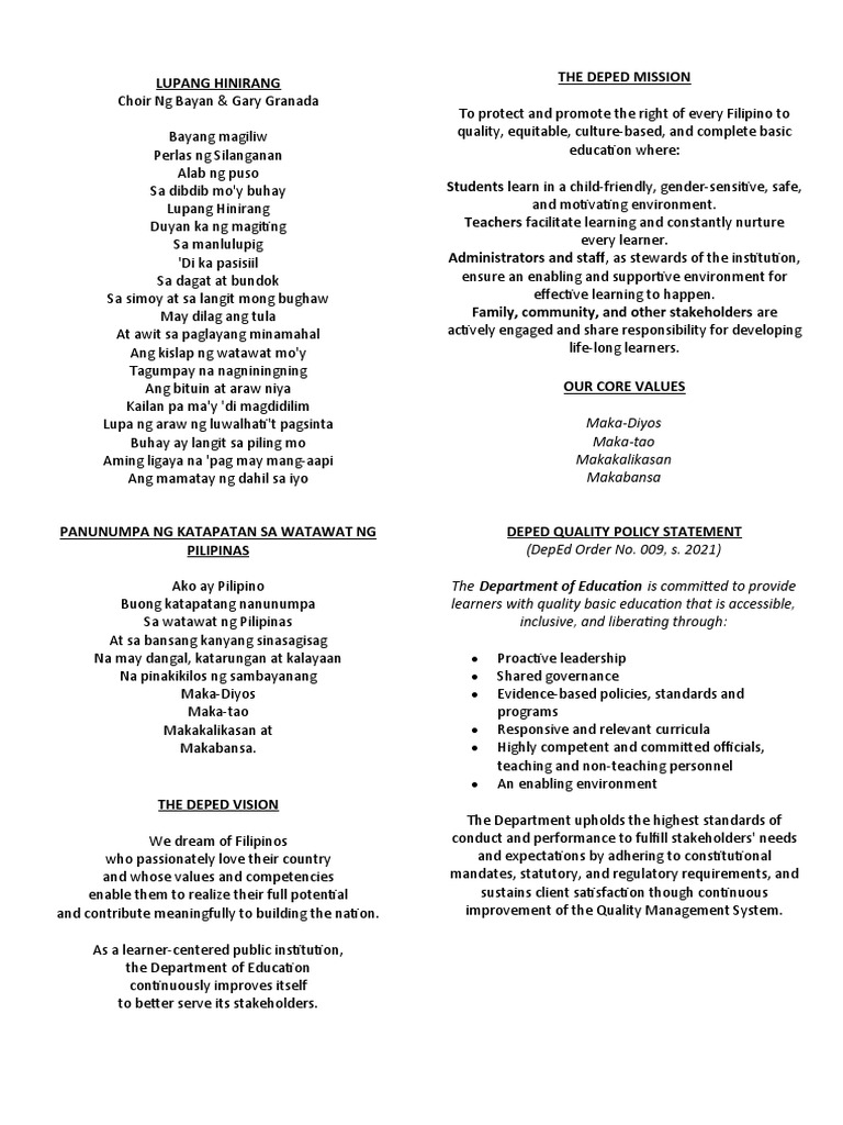 Maka-Diyos Maka-Tao Makakalikasan Makabansa | Download Free PDF ...