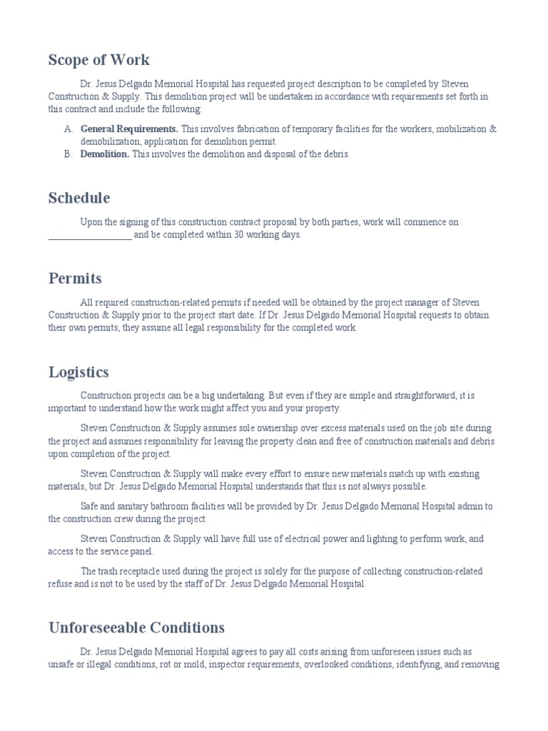 Construction Proposal - Demolition | PDF | Business Law | Private Law