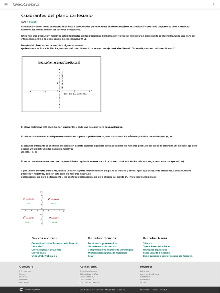 Cuadrantes Del Plano Cartesiano - GeoGebra | PDF | Sistema de ...
