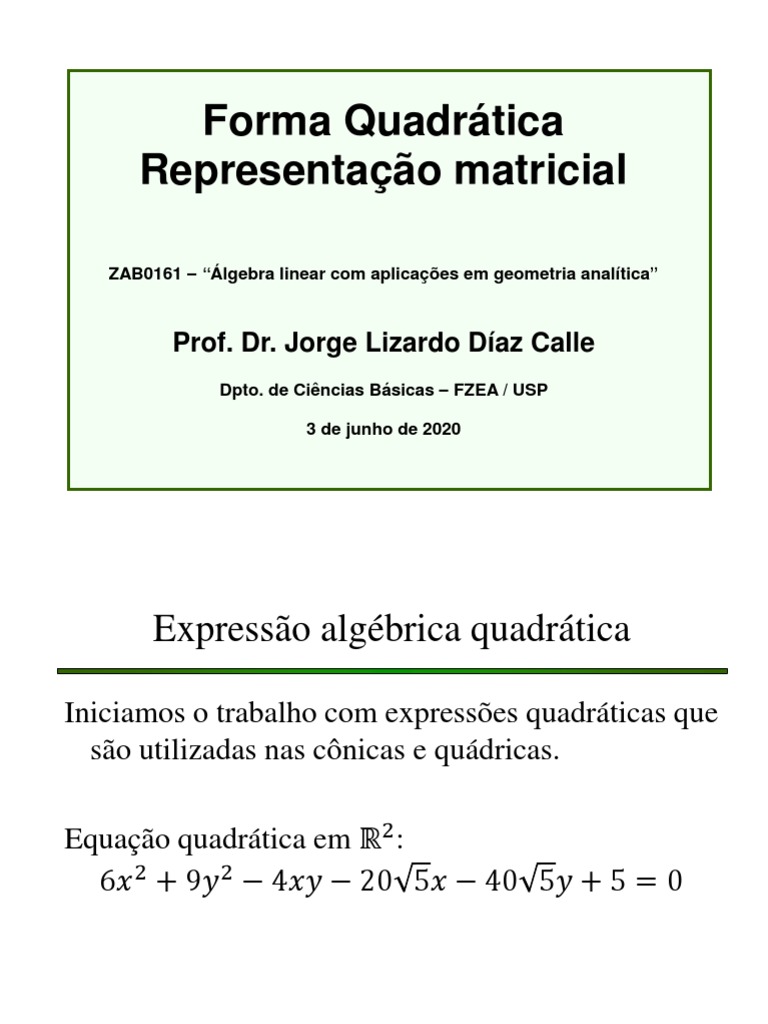 Formas Quadráticas | PDF | Matriz (Matemática) | Equação Quadrática
