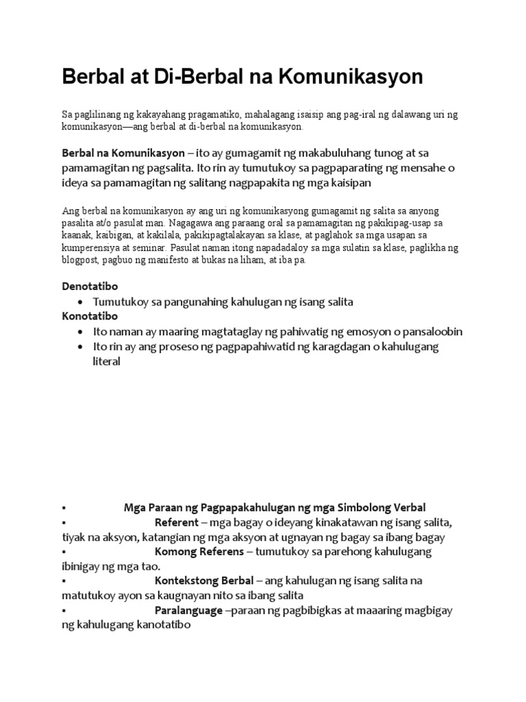 Berbal at Di Berbal Na Komunikasyon | PDF