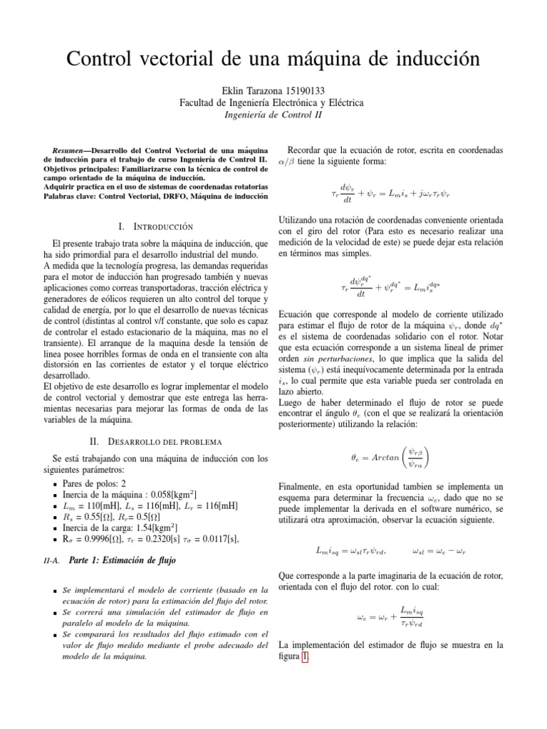 Control Vectorial de Una M Quina de Inducci N | PDF