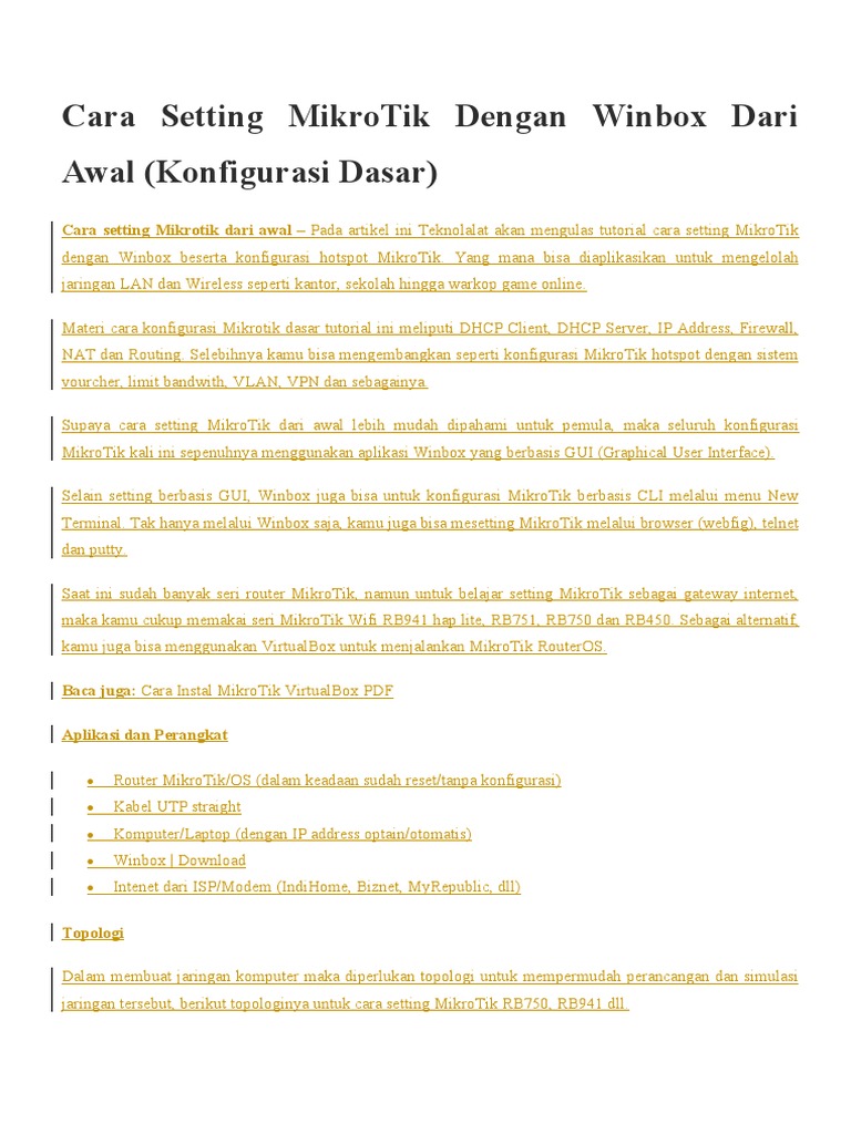 Tutorial Praktek Cara Setting MikroTik Dengan Winbox Dari Awal | PDF | Griya & Taman