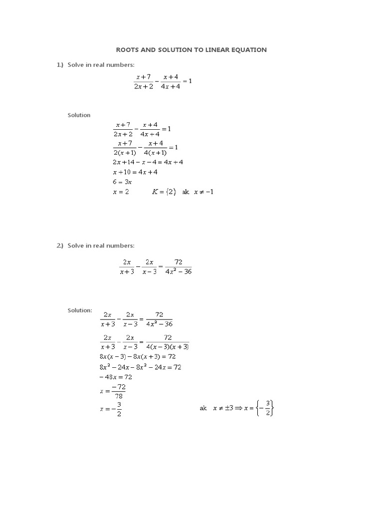 1.) Solve in Real Numbers:: Roots and Solution To Linear Equation | PDF