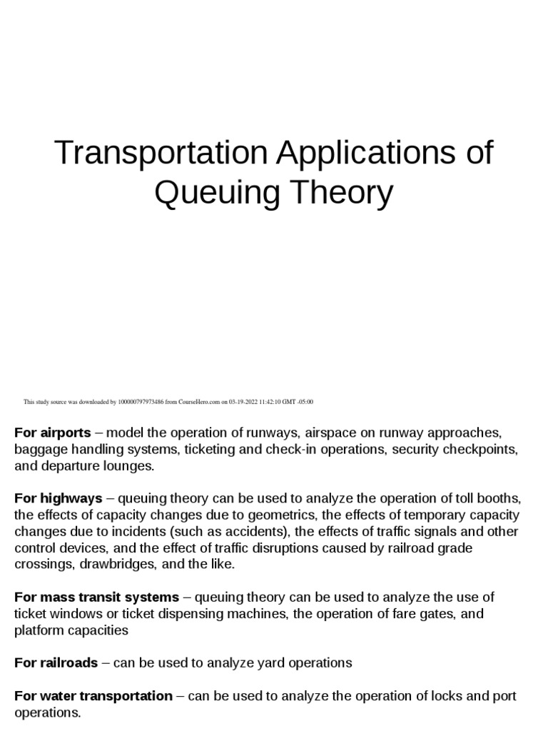 Transportation Applications of Queuing Theory | PDF