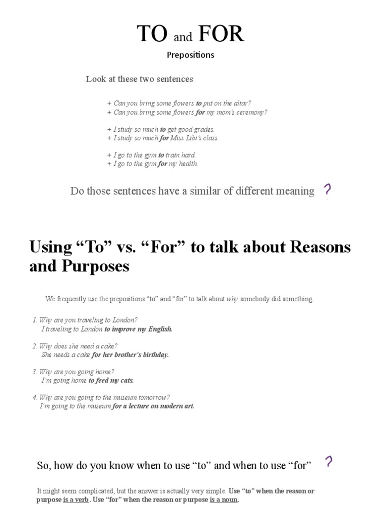 TO FOR: Do Those Sentences Have A Similar of Different Meaning | PDF