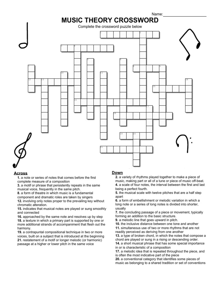 Music Theory Crossword: Name | PDF | Harmony | Music Theory