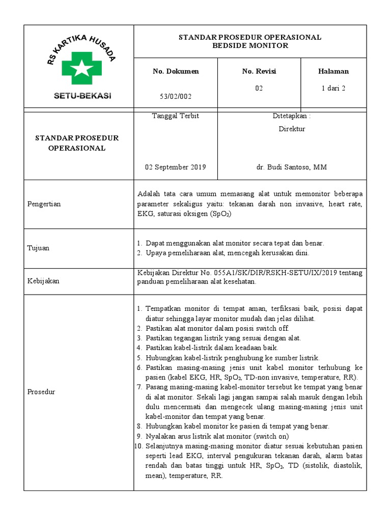Sop 006penggunaan Bedside Monitor | PDF