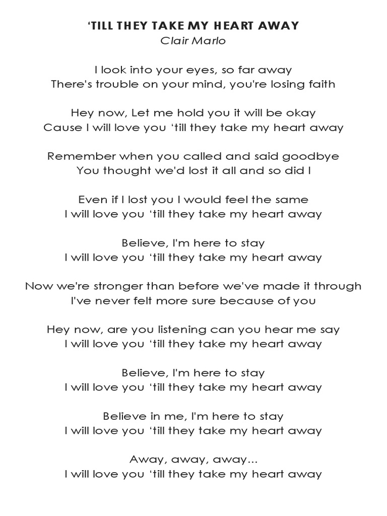 Till They Take My Heart Away Clair Marlo | PDF