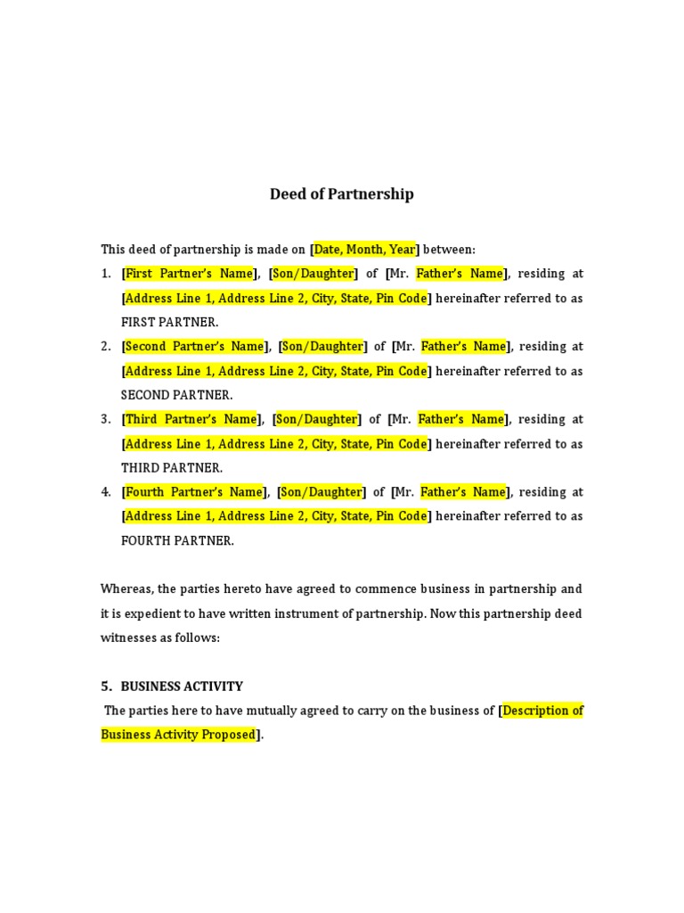 Partnership Deed Format | PDF | Partnership | Balance Sheet