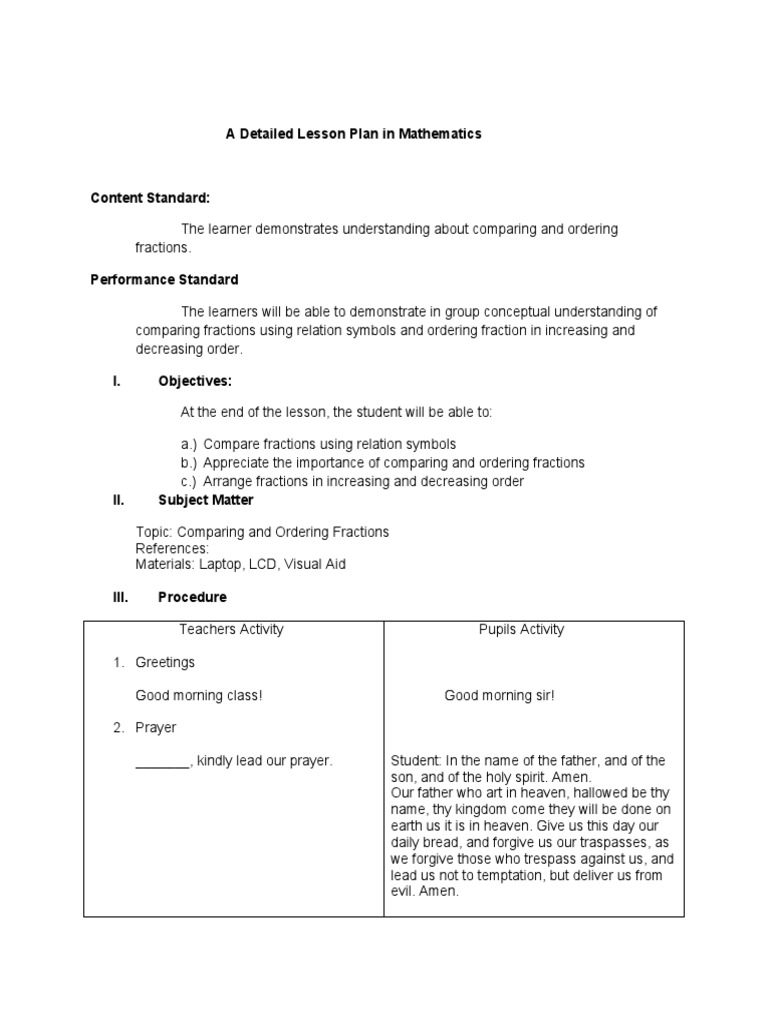 A Detailed Lesson Plan in Mathematics | PDF