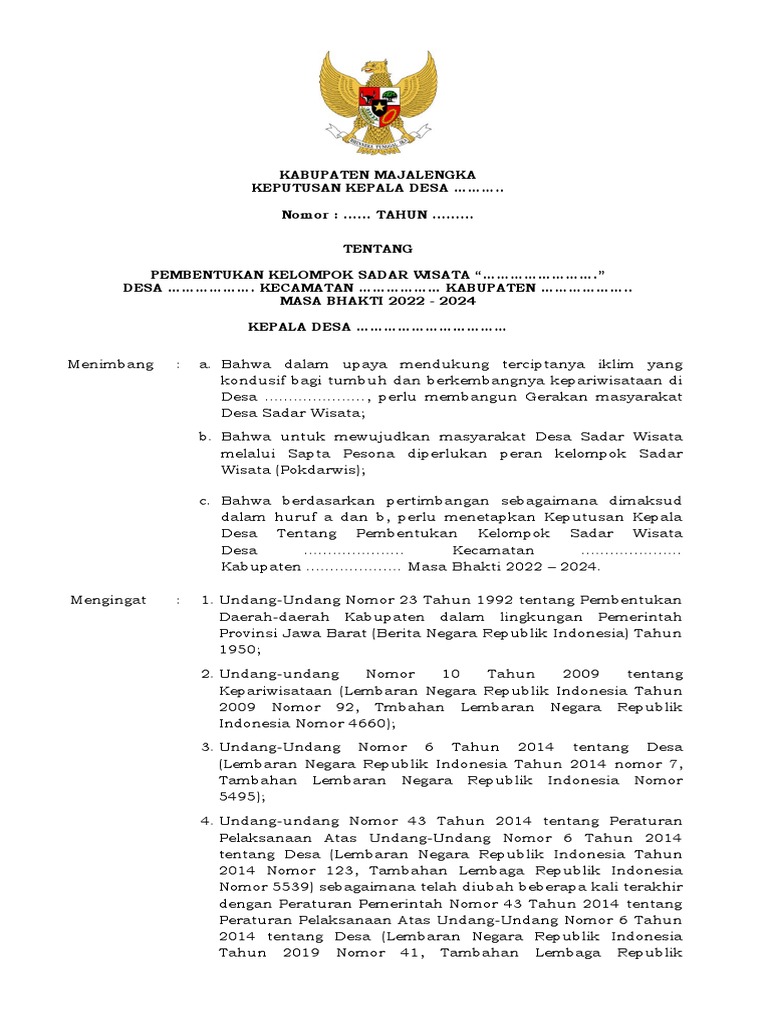 Contoh SK Kepala Desa Tentang Pokdarwis | PDF