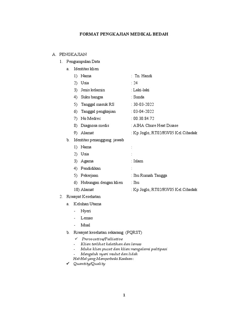 Format Pengkajian Medikal Bedah | PDF