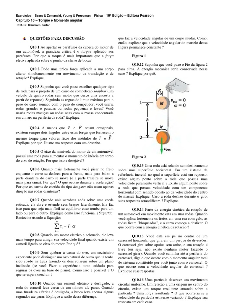 Exercícios Sobre Torque E Momento Angular Pdf Torque Iniciativa 5652