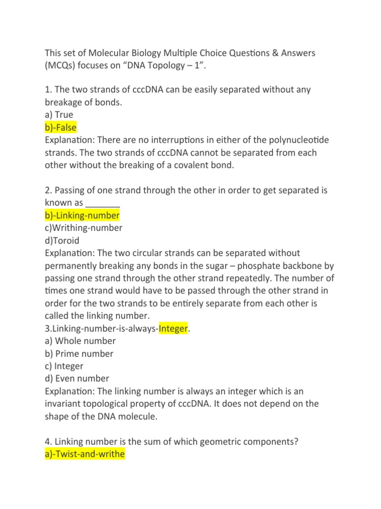 This Set of Molecular Biology Multiple Choice Questions | PDF | Mitosis ...