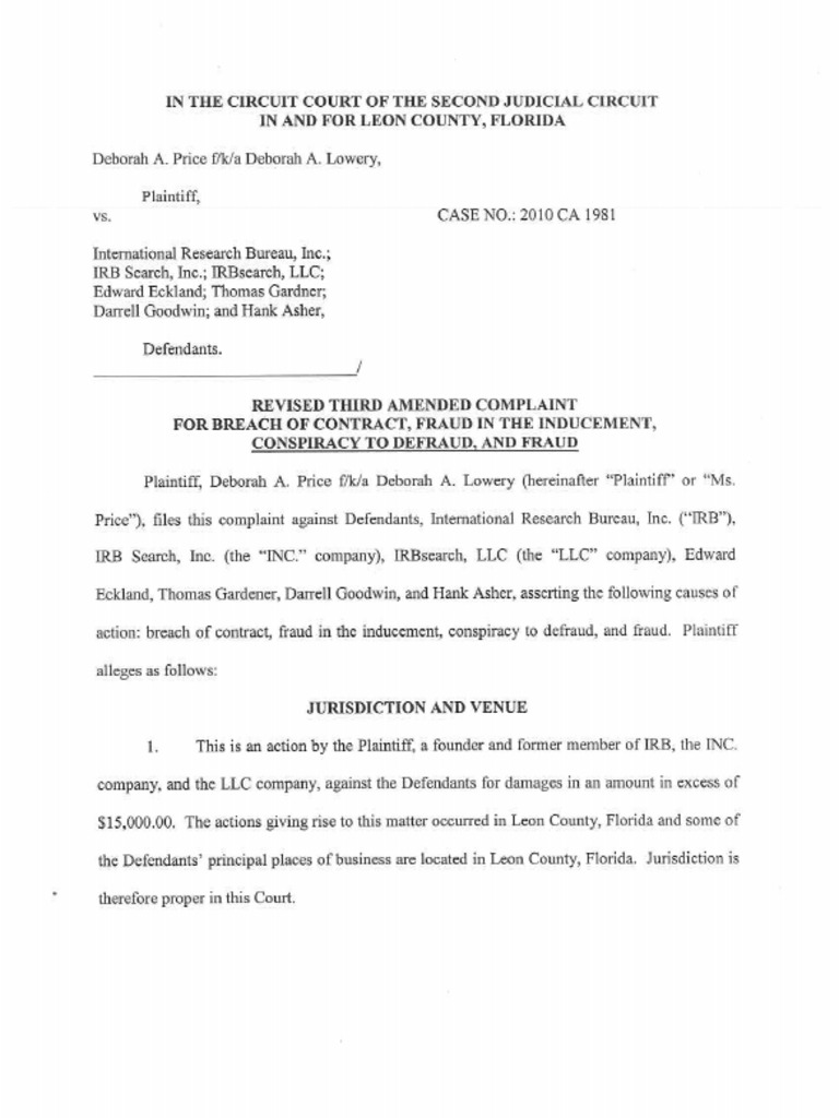 Price Vs IRBsearch, Ed Eckland, Thomas Gardner, Darrell Goodwin and ...